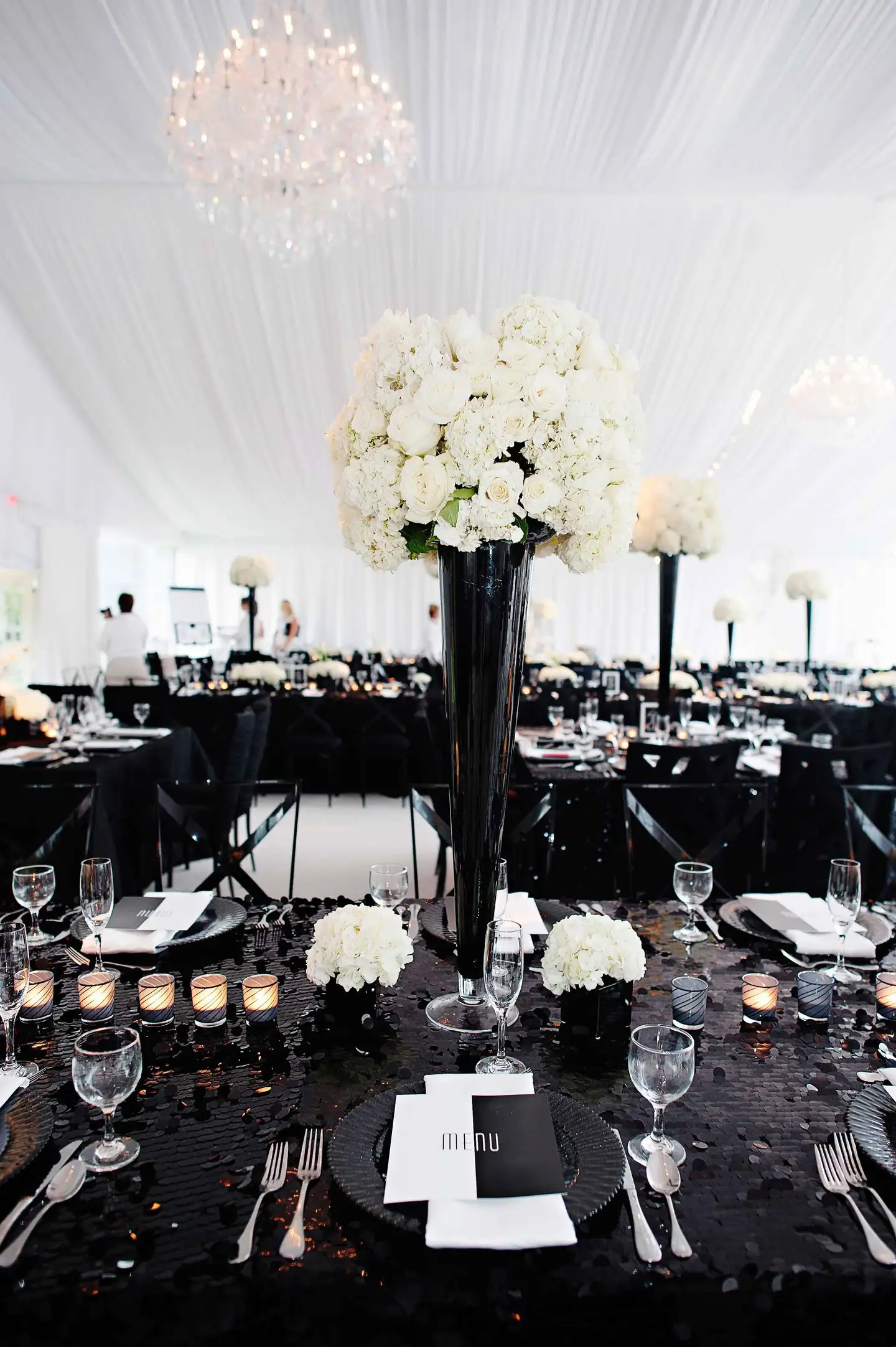 Black and white wedding decor store